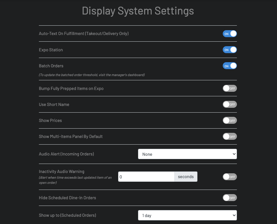 KDS: Settings Overview